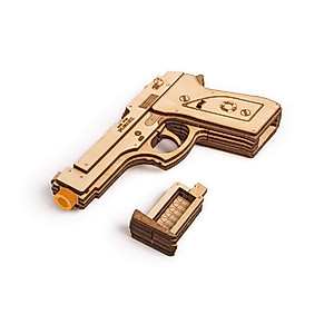 Wood Trick Wooden Toy Guns Set with Targets Shooting Range, Pistol Toy Guns for Kids Set - 3D Wooden Puzzle for Adults and Teens