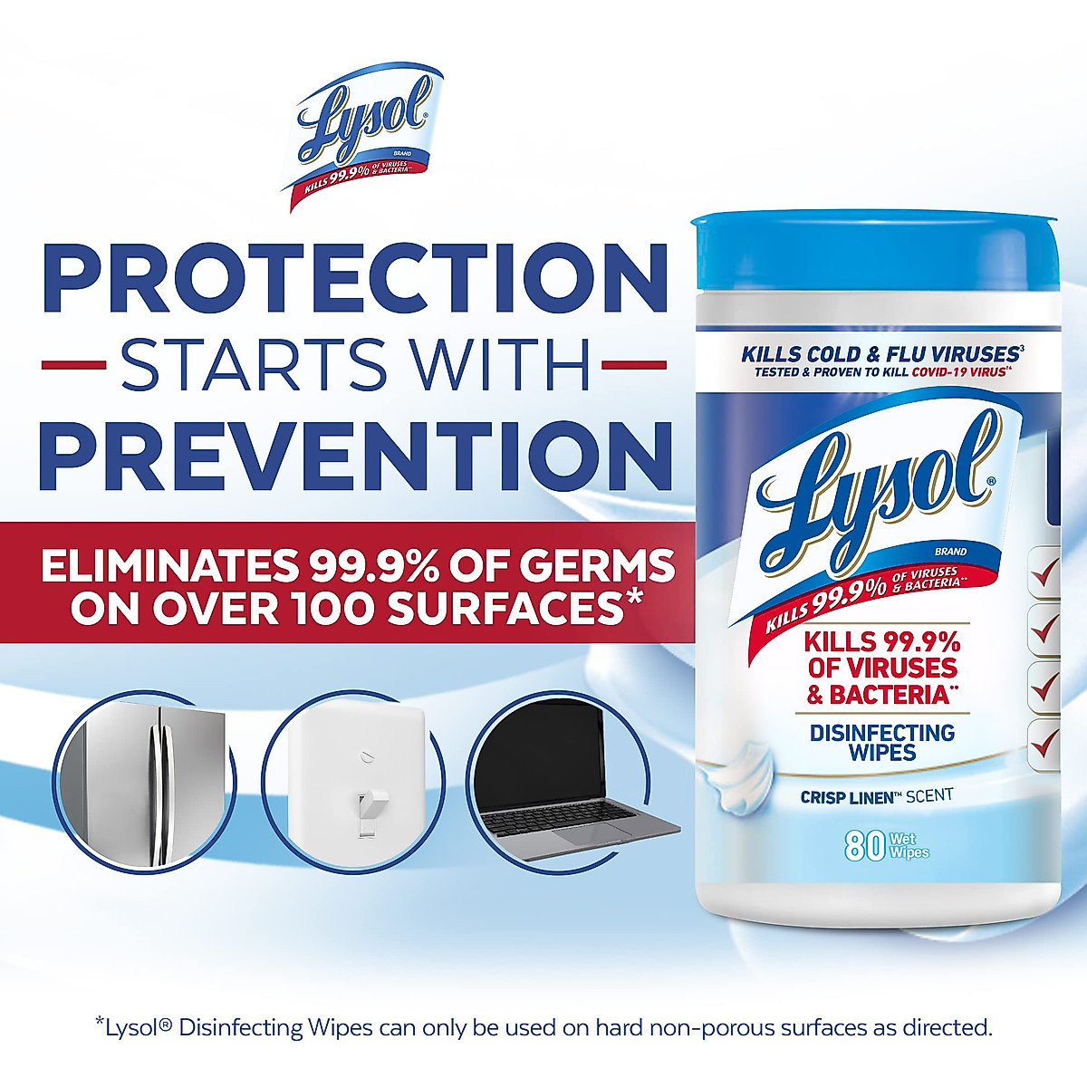 Lysol Disinfectant Wipes, Multi-Surface Disinfectant Cleaning Wipes, For Disinfecting and Cleaning, Crisp Linen, 80 Count (Pack of 4)