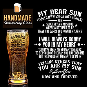 Onebttl Son Gifts, Beer Glass Mug for Son, Birthday Graduation Love Care Adulthood, from Dad Father Mom Mother Friends, 15oz/440ml - My Dear Son
