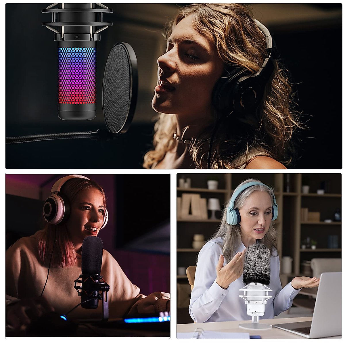 Pop Filter for Hyperx Quadcast,3 in 1 Quadcast S Mic Pop Filter + Furry Windscreen+ Foam Mic Cover for Hyperx Microphone,Professional Noise Reduction QuadCast Pop Filter Set by ChromLives, Combo 3Pack