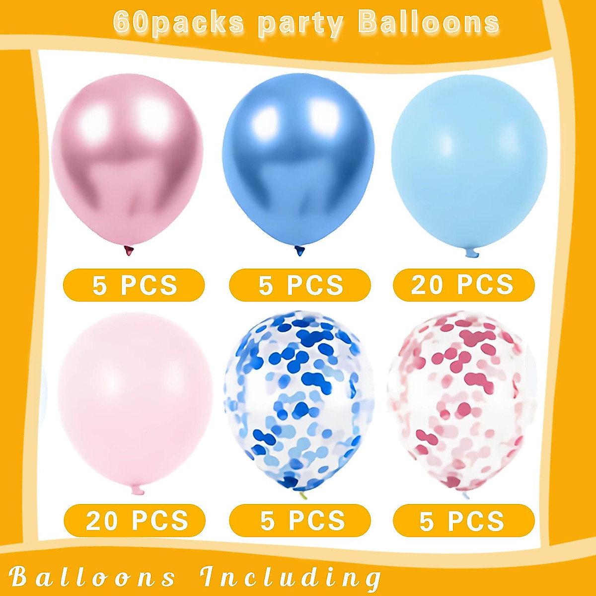 Blue and PInk Balloons, 60Pcs Pastel Pink Blue Balloons Metallic Blue Pink Balloons Macaron Blue Pink Confetti Balloon for Baby Shower Balloons Gender Reveal Birthday