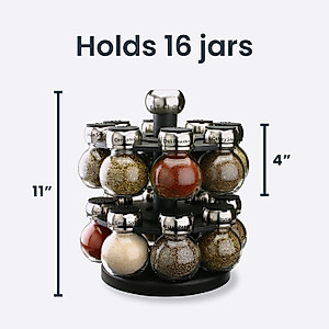 Olde Thompson Orbit Rotating Spice Rack, 16 Refillable Spice Jars With Shaker Tops And Labeled Lids For Frequently Used Spices