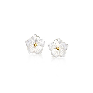 Ross-Simons Mother-Of-Pearl and .20 ct. t.w. White Topaz Flower Removable Drop Earrings With 18kt Gold Over Sterling