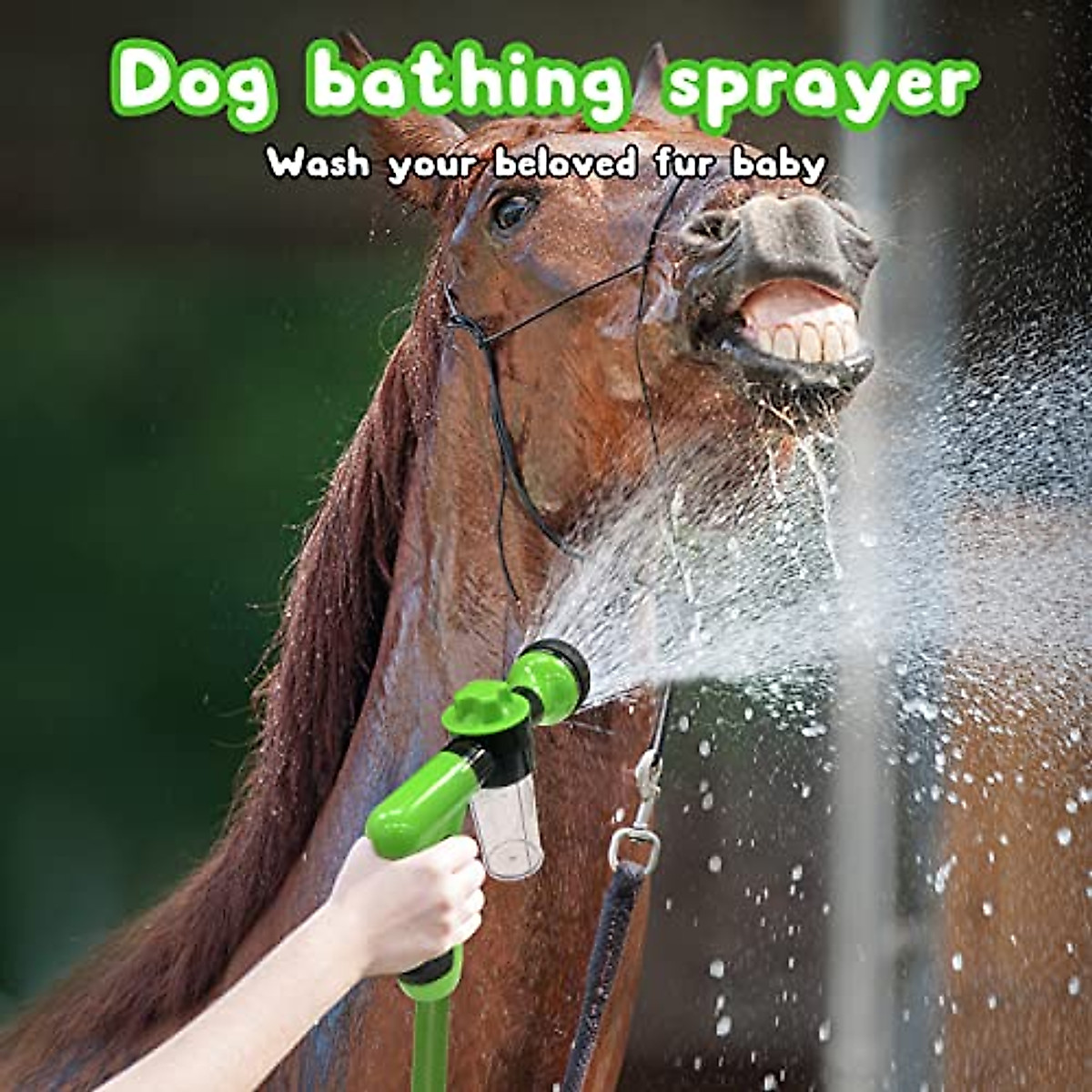 GINDOOR 6 Pieces Pet Bathing Tool Set Include Hose Spray Nozzle Livestock Foamer Soap Dispenser with Connectors and Dog Rubber Comb Brush, Dog Bathing Sprayer for Pets Showering …