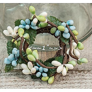 Berry Candle Rings 4 pcs 1" Seabreeze Aqua Teal Green White Pips Cottage Home and Garden