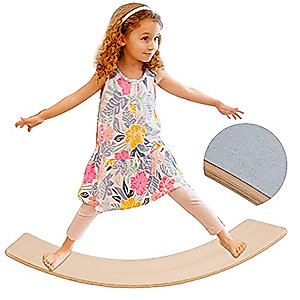 Glintoper Wooden Wobble Balance Board, 27.5 Inch Kid Natural Wood Yoga Board Curvy Board, Kids Toddler Open Ended Learning Toy, Great Kids Learning Toy for Body Training, Wooden Rocker Board Kid Size