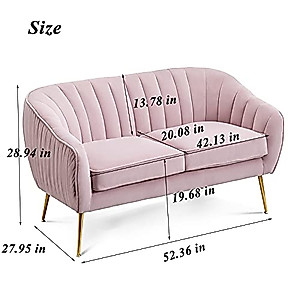 Artechworks Contemporary Tufted Velvet Tub Barrel Loveseat Sofa Chair Upholstered Couch with Golden Metal Legs Club Two-Seat Sofa for Living Reading Room Bedroom Apartment Small Space Dorm, Pink