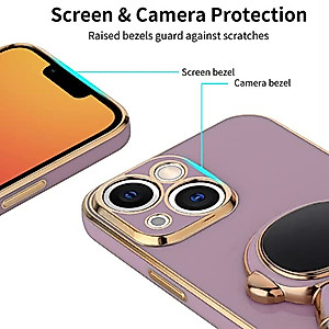AIGOMARA 6D Plating Astronaut Hidden Stand Case Cover for iPhone 14 Plus Women Astronaut Folding Bracket Kickstand iPhone Case with Camera Protector Soft TPU Shockproof Bumper 6.7 in 2022 - Purple
