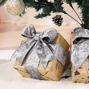 MAYREEL 2.5 Inch Silver Crushed Velvet Ribbon Wired for Christmas Decorations Gift Wrapping Wreaths Tree Toppers 10 Yards