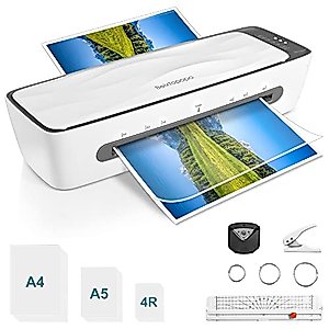 Laminator, A4 Laminator Machine, 9 Inch Cold-Thermal Laminator with 20 Pouches Sheets, 4-in-1 Personal Desktop Laminating Machine Built in Paper Cutter, Corner Rounder, Hole Puncher and Iron Ring