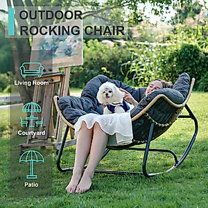 SWITTE Outdoor Rocking Chair, Patio Egg Rocking Chair, Indoor Papasan Chair, Rattan Wicker Lounge Chair, Modern Royal Chair for Bedroom, Living Room, Porch, Garden, Lawn-Dark Grey
