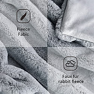 NEXHOME PRO Faux Fur Throw Blanket+2 Pillow Covers Set, Luxury Soft Rabbit Warm Fuzzy Cozy Fluffy Feel Fleece Blankets for Women 50"X60"+2X18 X18,Comfy Ruched Blanket for Sofa Couch Bed DÉcor Grey