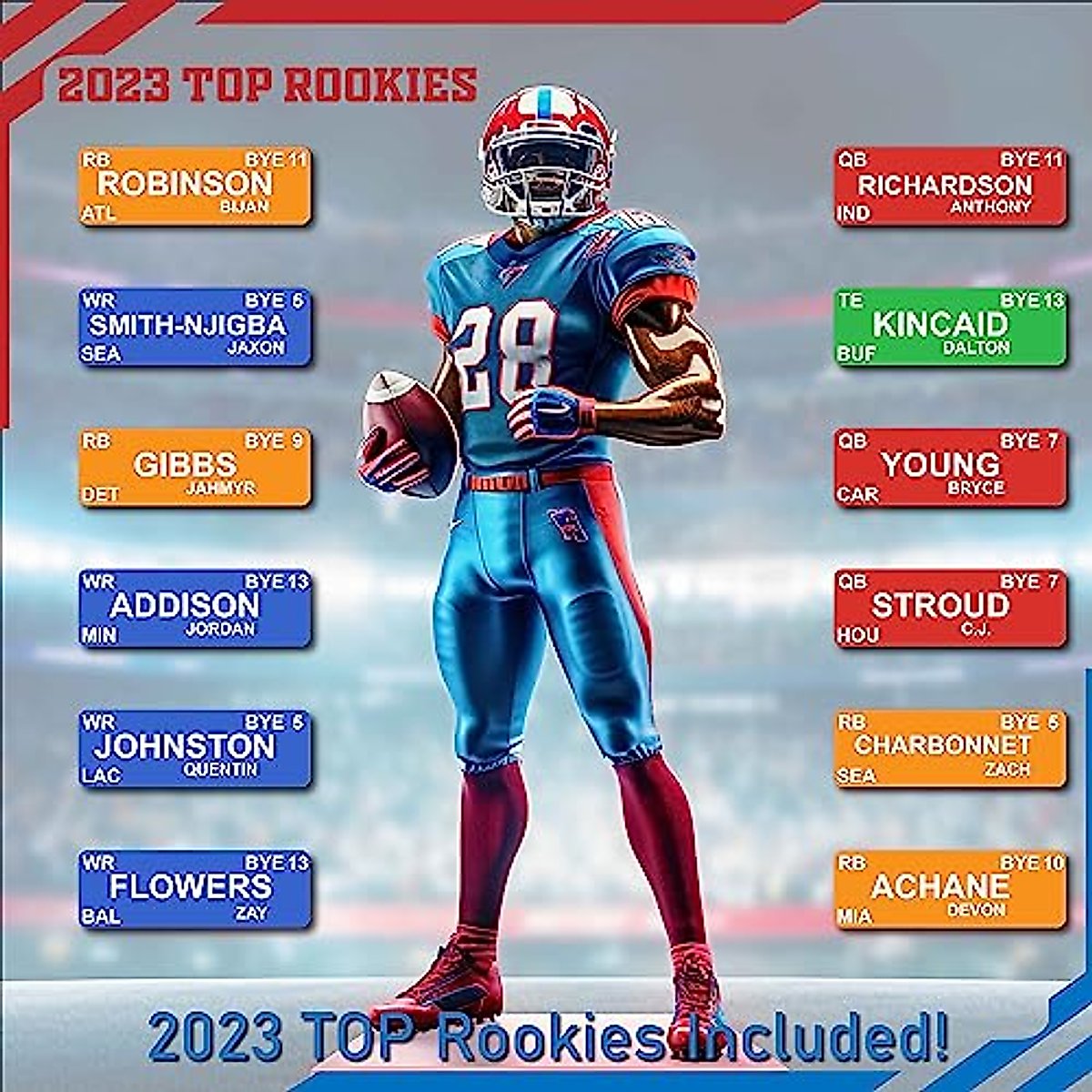 Bambluby Fantasy Football Draft Board 2023-2024 Kit - Extra Large Set with 596 Player Labels - Premium Color Edition[14 Teams 20 Rounds]
