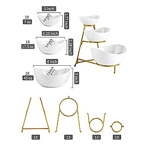 LAUCHUH 3 Tier Serving Stand Chip and Dip Serving Set Pocerlain Oval Bowl Set with Stand White Serving Bowl for Entertaining Tiered Tray Decor for Countertop