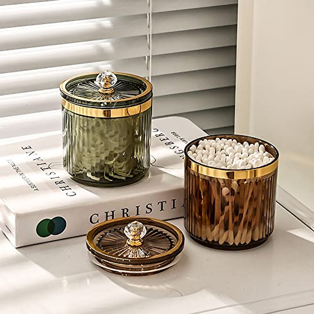 RockTrend Plastic Cotton Swab Ball Box Pad Holder Floss Organizer Box Clear Container Dispenser-Green