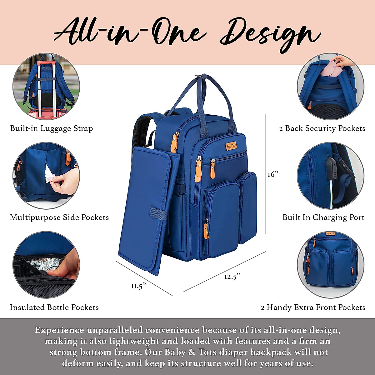 Baby n Tots | Sport Travel Diaper Bag Backpack | Multifunctional Completely Waterproof | Baby Registry Gift