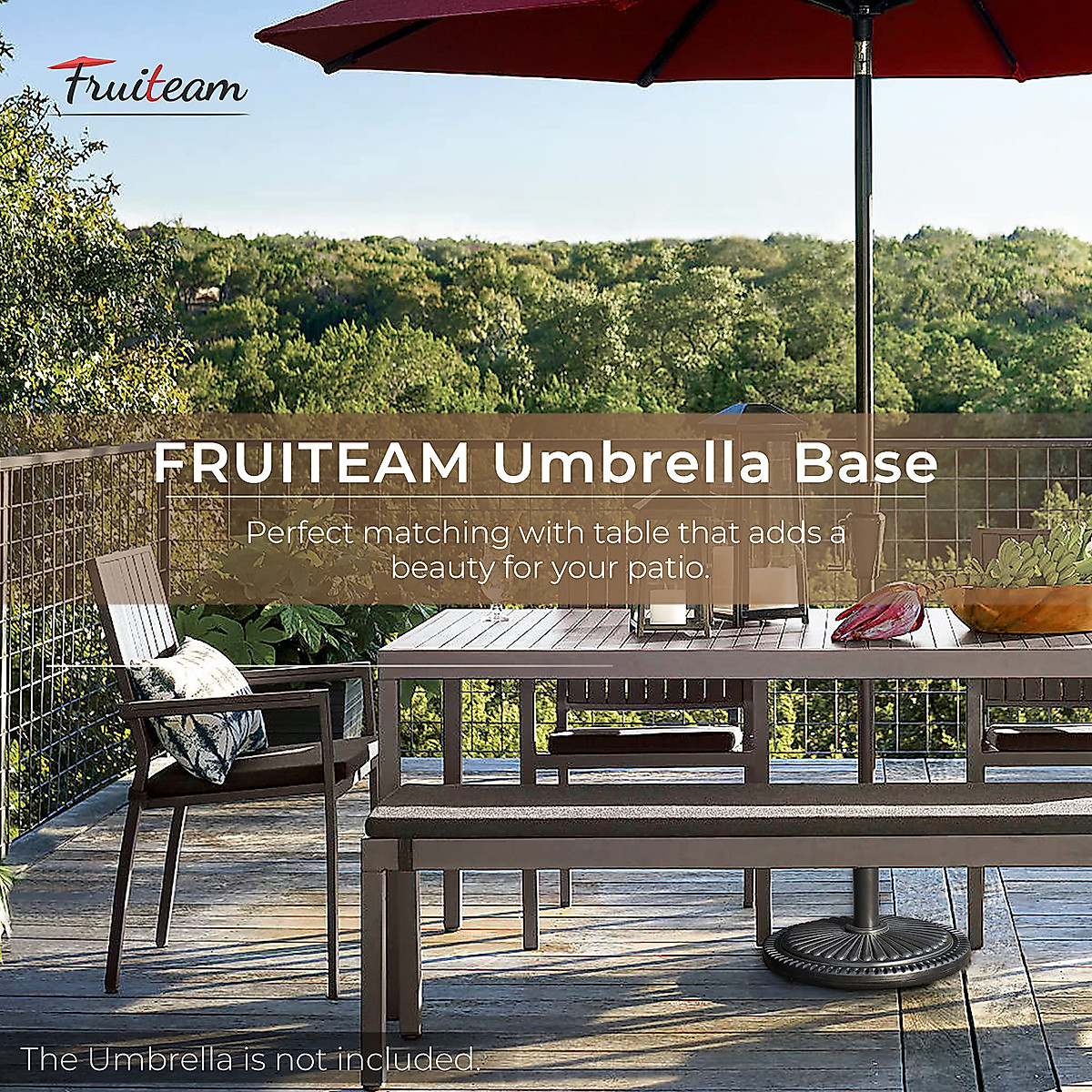 FRUITEAM 23-lbs Round Patio Umbrella Base Pre-Filled Umbrella Stand 15" Sun-Flower-Pattern Heavy Duty Market Umbrella Base Stand for Patio, Outdoor, Swimming Pool, Black