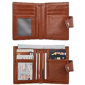 BOSTANTEN Genuine Leather Backpack Purse Casual College Travel Bags for Women and Women Leather Wallet RFID Blocking Small Bifold Zipper Pocket Wallet Card Case Purse with ID Window Beige with Brown