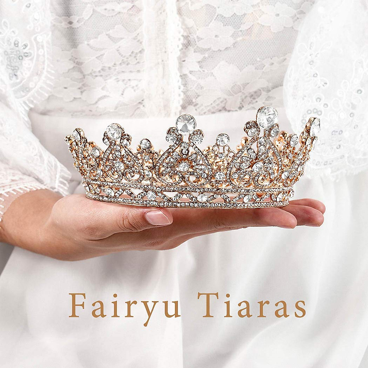 Foyte Baroque Queen Crown Gold Bride Rhinestone Wedding Crown Tiaras Crystal Hair Accessories for Women