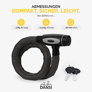 DANSI Bike Lock - Secure Anti-Theft Protection I Heavy-Duty Tank Design, Includes 2 Keys & Easy Lock Function, Bike Locks Heavy Duty Anti Theft, Bicycle Lock, Cable Lock, Bike Lock Cable, Chain Lock