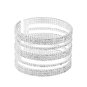 Jojomina Multilayer Sparkling Rhinestone Cuff Bracelet For Women 11 Layers for Women,Crystal Bangle Strand Wrap Bracelet for Party Prom Wedding