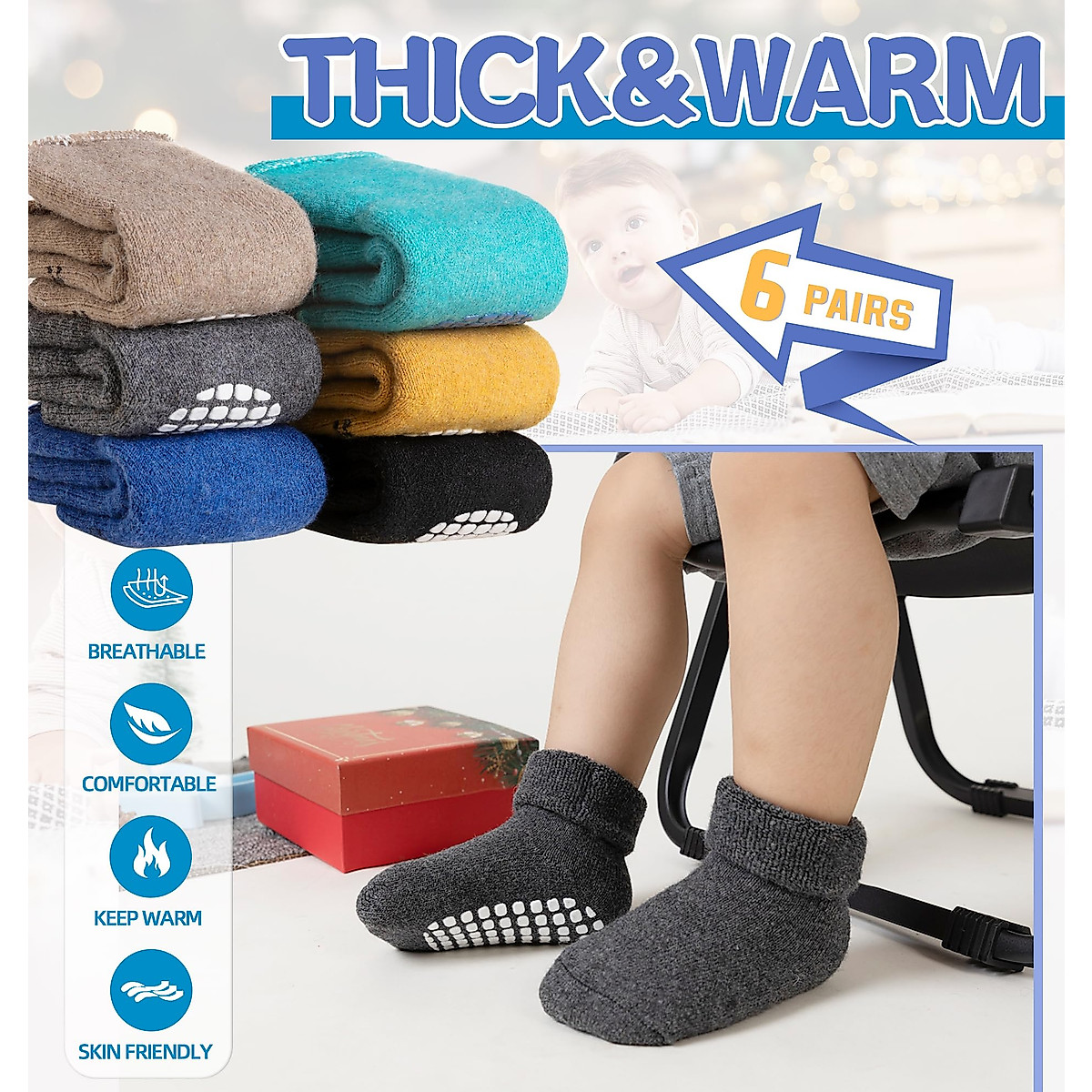 Kids Baby Boy Girls Wool Socks Thick Animal Stripe Winter Soft Warm Thermal Child Toddler Boot Cozy Crew Socks 6 Pairs (Bear, 3-5 Years)