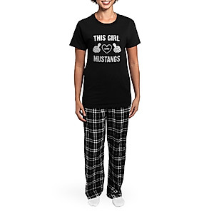 CafePress THIS GIRL LOVES MUSTANGS Women's Dark Pajamas Womens Novelty Pajama Set, Comfortable PJ Sleepwear With Checker Pant