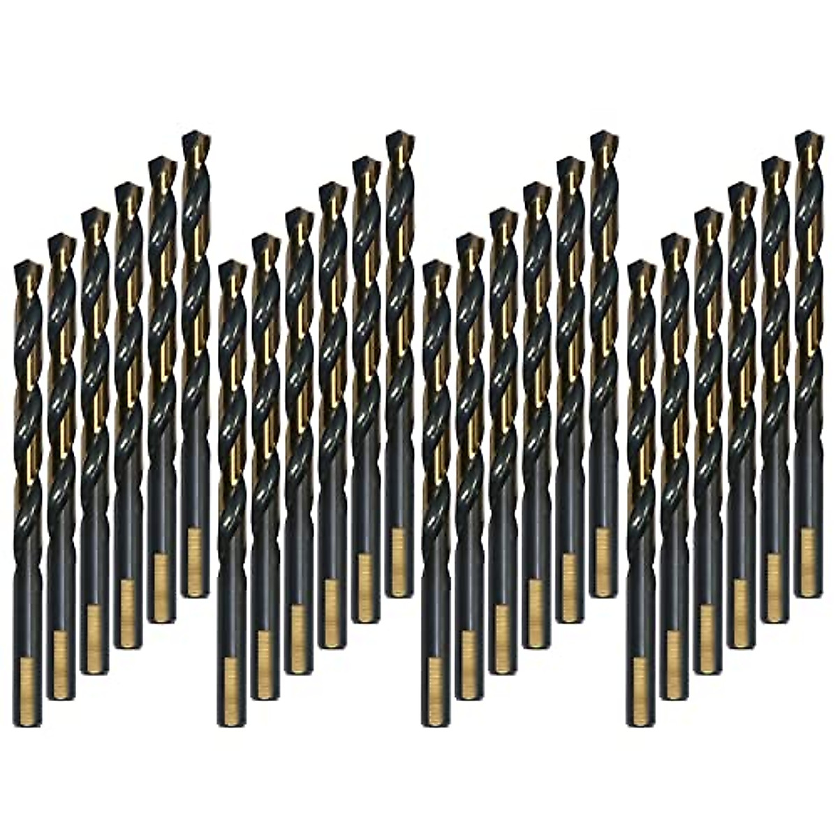 VALYRIANTOOL HSS Twist Drill Bits | 24 Pcs Black and Gold Coated Drill Bits Set | 9/32 Inch 3-Flat Shank Jobber Drill Bits for Drilling on Mild Steel, Copper, Aluminum, Zinc Alloy
