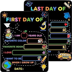 First & Last Day of School Board Sign, 14x11 Inch Back to School Chalkboard Sign Reusable - 1st and Last Day of Kindergarten Grade Preschool Sign, Double-Sided Back to School Supplies for Kids