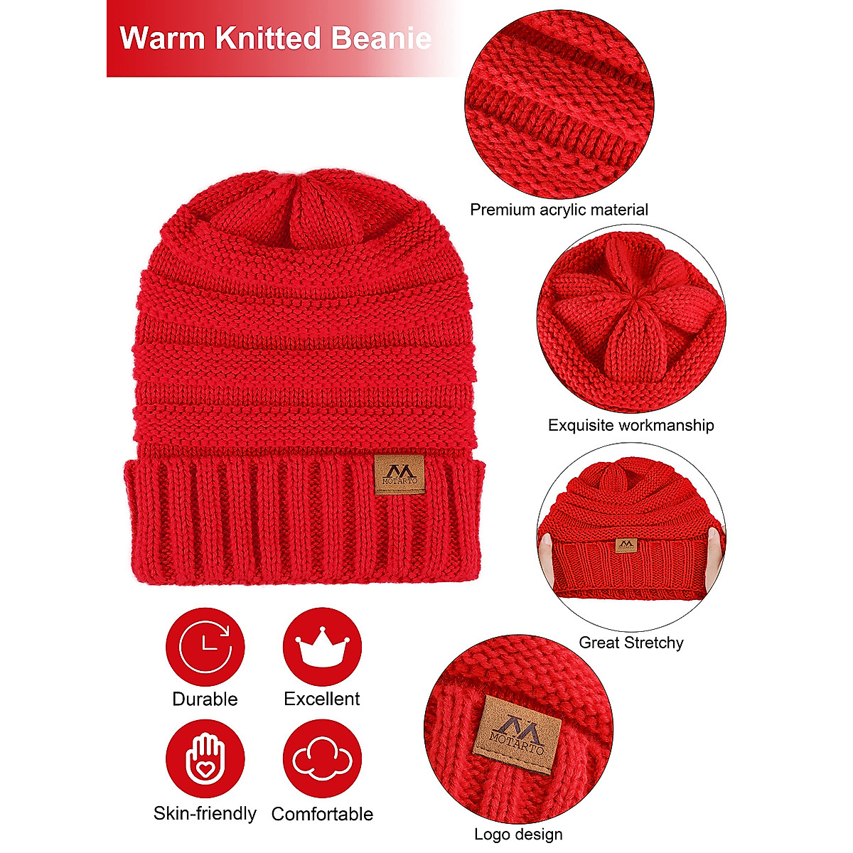 Motarto Winter Warm Set Knitted Beanie, Scarf, Touchscreen Gloves, Warm Cover Cold Weather Gear for Men and Women