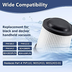 4 Pack PVF110 Replacement Filter for Black and Decker Handheld Pivot Vacuums PHV1810, PHV1210, PHV1410, BDH2000PL, BDH2020FLFH, BDH1620FLFH, Part # 90552433, Washable Hand Vac Filters