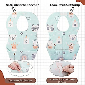 Buyockss 50 PCS Disposable Bibs, Baby Bibs for Girls and Boys, Travel Bibs with Individual Package, Large Pocket, Waterproof and Adjustable
