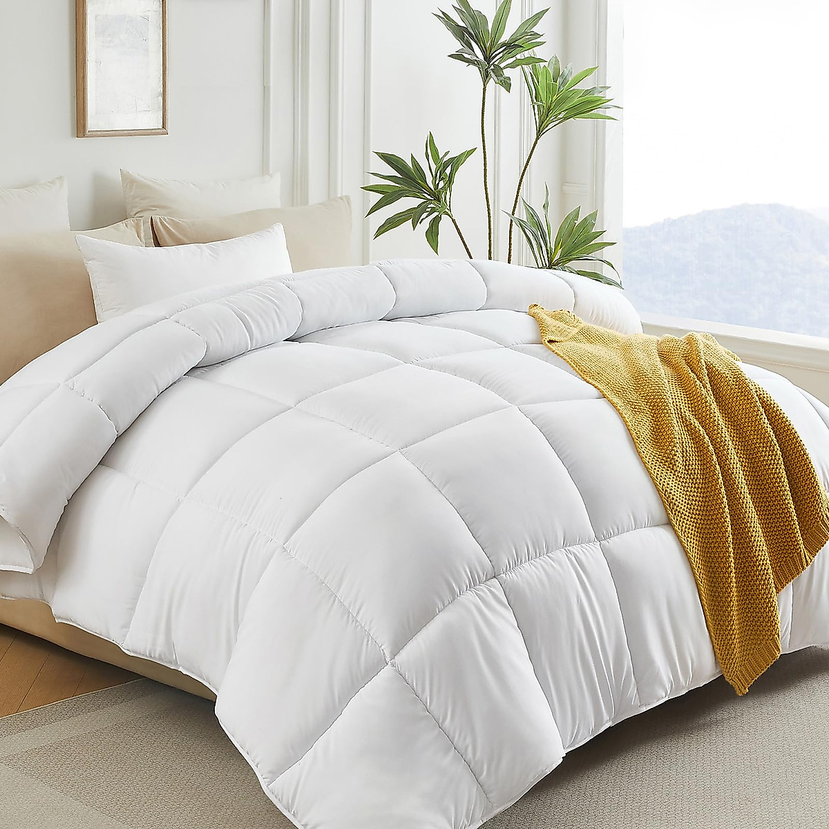 L LOVSOUL Down Alternative Comforter (White,King)-Ultra Soft Brushed Microfiber-Comforter Plush Mircofiber Comforter Duvet Insert (106x90Inches)