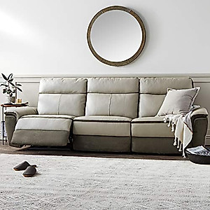 Homelegance Laertes Two-Tone Power Reclining Sofa Top Grain Leather Fabric Match, Light Grey