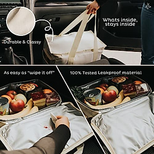 Reusable Insulated Grocery Bag - Leak Proof, Large Insulated Cooler Bag - Insulated Shopping Bags for Groceries - Travel Cooler Bag for Frozen and Hot Food with Zippered Top - Beach, Picnic (Caramel)