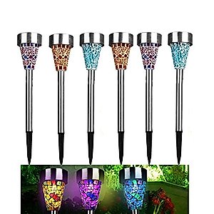 AMZSTAR Solar Mosaic Garden Lights, Mosaic Landscape Lights Solar Garden Decoration Stake Lights with 3 Color for Pathway,Garden,Patio,Yard,Home,Parties,Pack of 6