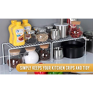 YBM Home White Wire Cabinet Helper Shelf Organizer and Storage Rack Helper for Kitchen, Expandable Kitchen Counter and Cabinet Shelf (1, 16"L x 9.75"W x 5.5"H)