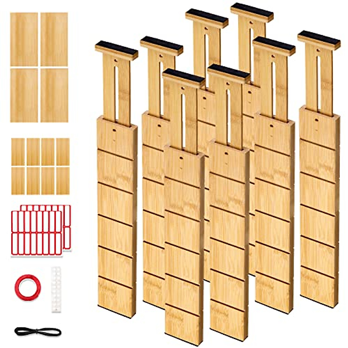 horganize Bamboo Drawer Dividers with Inserts, 8 Pack Kitchen Drawer Dividers Adjustable (17-22 inches) for Clothes, Dresser, Bathroom, Office