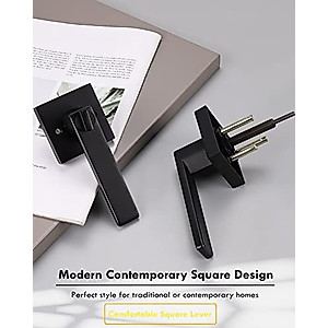 home improvement direct Privacy Door Lever with Lock, Keyless Reversible Interior Door Handle for Right/Left Handed Doors, Matte Black Heavy Duty Square Lock Set for Bedroom, Bathroom 5 Pack