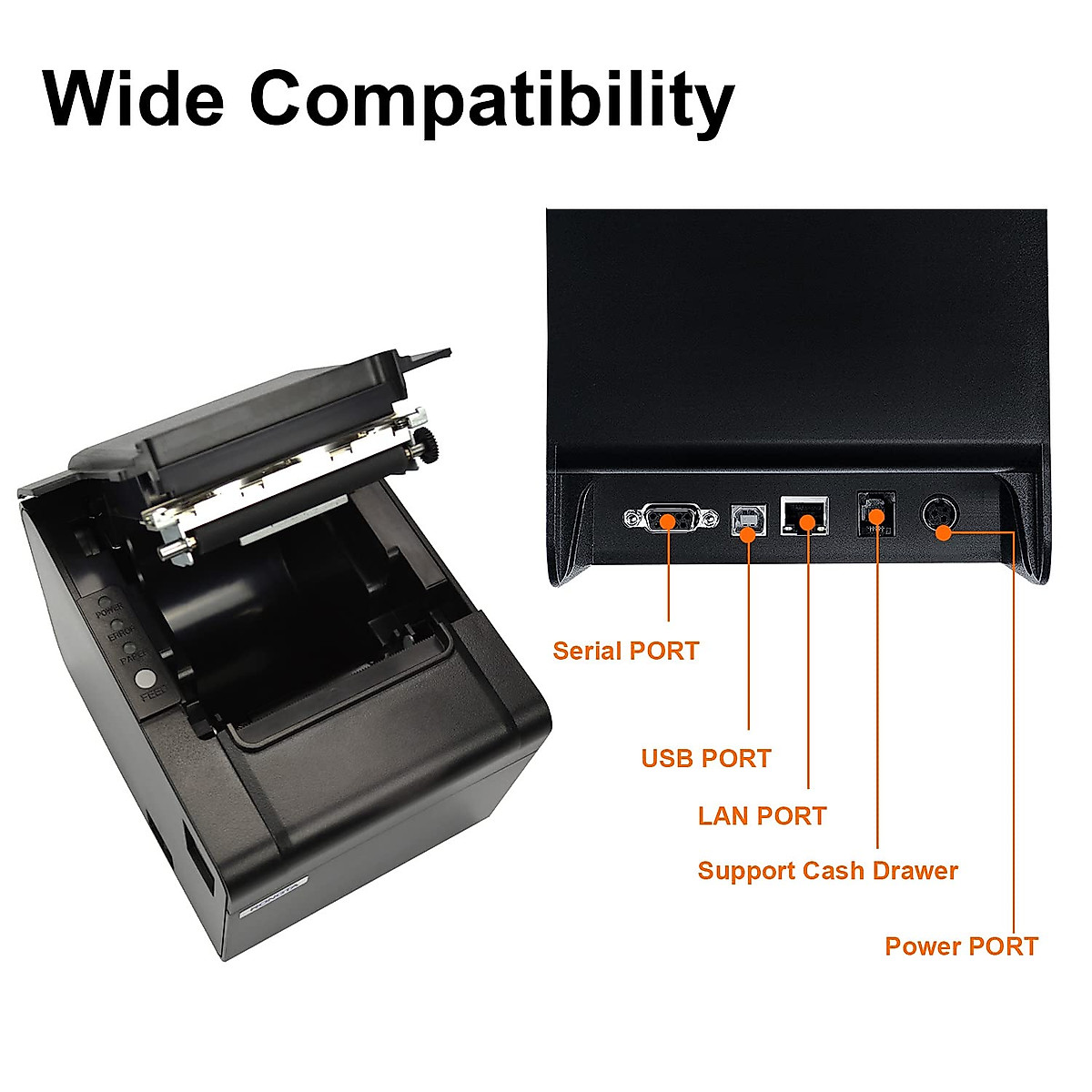 Rongta POS Printer, 80mm USB Thermal Receipt Printer, Restaurant Kitchen Printer with Auto Cutter Support Cash Drawer,USB Serial Ethernet Interface Optional for Windows/Mac/Linux (RP326)