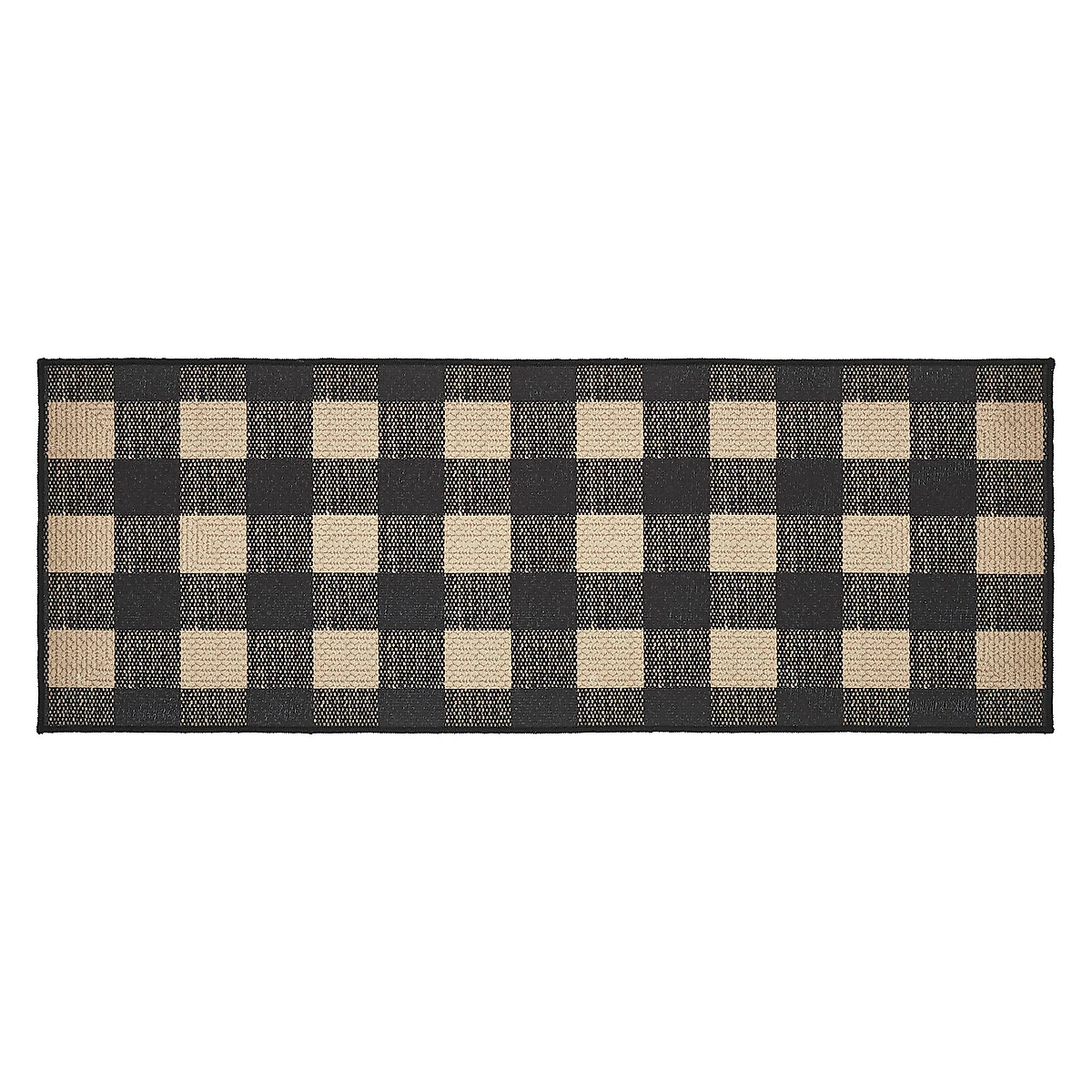 VHC Brands Black Check Indoor Rug Rect 17x48, Polyester Area Rug, Accent Rug, Floor Decor, Black Check Collection, Rectangle 17x48, Country Black