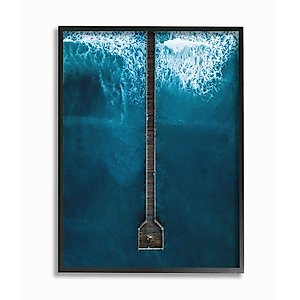Stupell Industries Long Wood Wharf Beach White Ripple Waves, Designed by Seven Trees Design Wall Art, 16 x 20, Black Framed