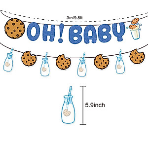 Milk and Cookies Baby Shower Banner, Oh Baby Blue Banner Cookies Milk Party Hanging Swirls Milk and Cookies Baby Shower Party Supplies