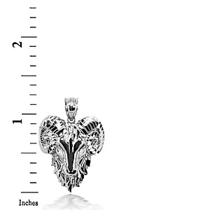 Certified 925 Sterling Silver Aries Zodiac Sign Ram Head Necklace Pendant