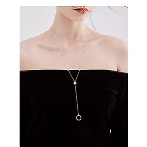 DAOCHONG Circle Long Chain Sweater Necklace for Women S925 Sterling Silver Long Chain Eternity Circle Pendant Sweater Y-Necklace for Women Teenage 26 inches