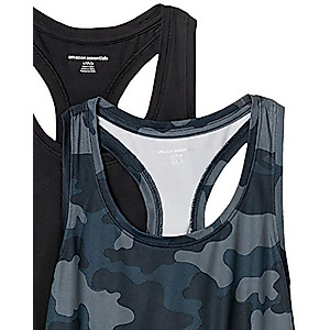 Amazon Essentials Women's Tech Stretch Racerback Tank Top (Available in Plus Size), Pack of 2, Black/Grey Camo, Large