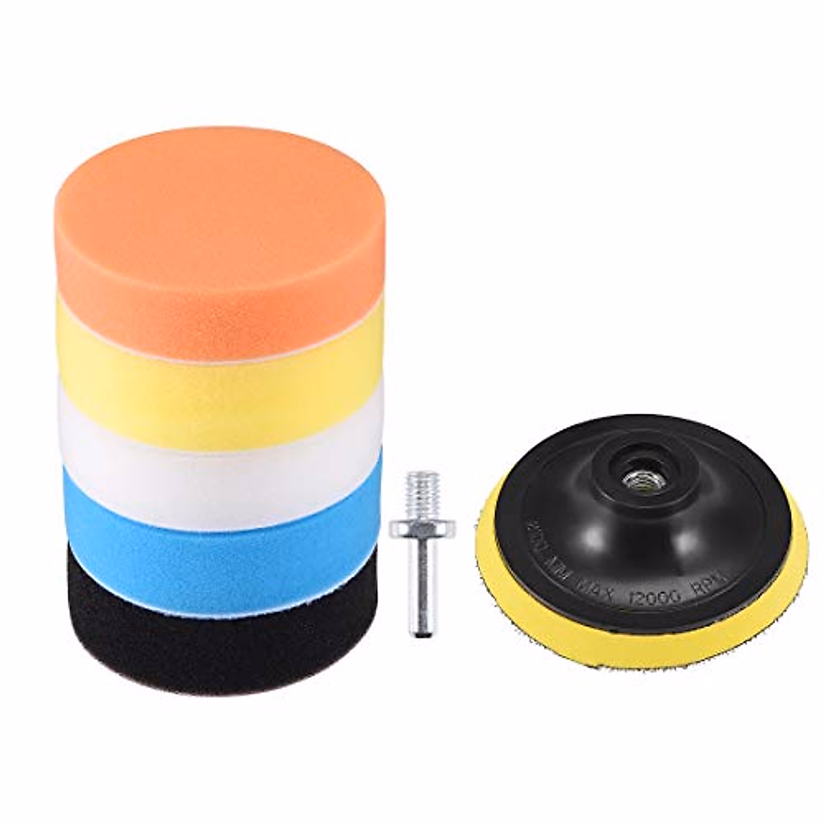 uxcell 4" Foam Drill Polishing Pad Kit, 5pcs Flat Sponge Pads 1pcs Hook and Loop Backing Pad with M10 Drill Adapter for Boat