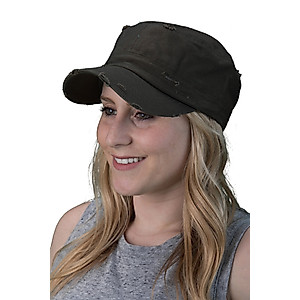 Funky Junque Distressed Womens Mens Vintage Military Style Army Cadet Hat - Black
