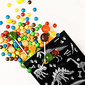 TOSPARTY 100PCS Plastic Dinosaur Bones Merchandise Bags Dinosaur Party Favor Bags Dino Theme Present Candy Treat Goodies Bags for Boys Dinosaur Theme Happy Birthday Party Supplies