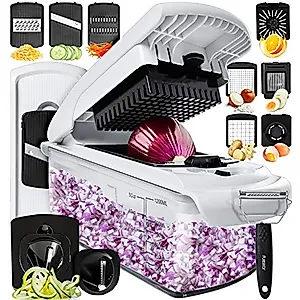 Fullstar Vegetable Chopper, Cheese Slicer, Food Chopper, Veggie Chopper, Onion Chopper, Vegetable Chopper with Container, Mandoline Slicer & Cheese Grater (11 in 1 - White)